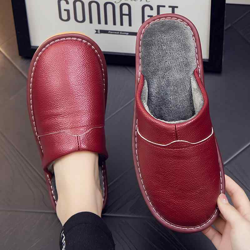 ルームシューズ 男性用 女性用 秋冬 室内 厚底 牛革 海寧レザー スリッパ ペア あったか