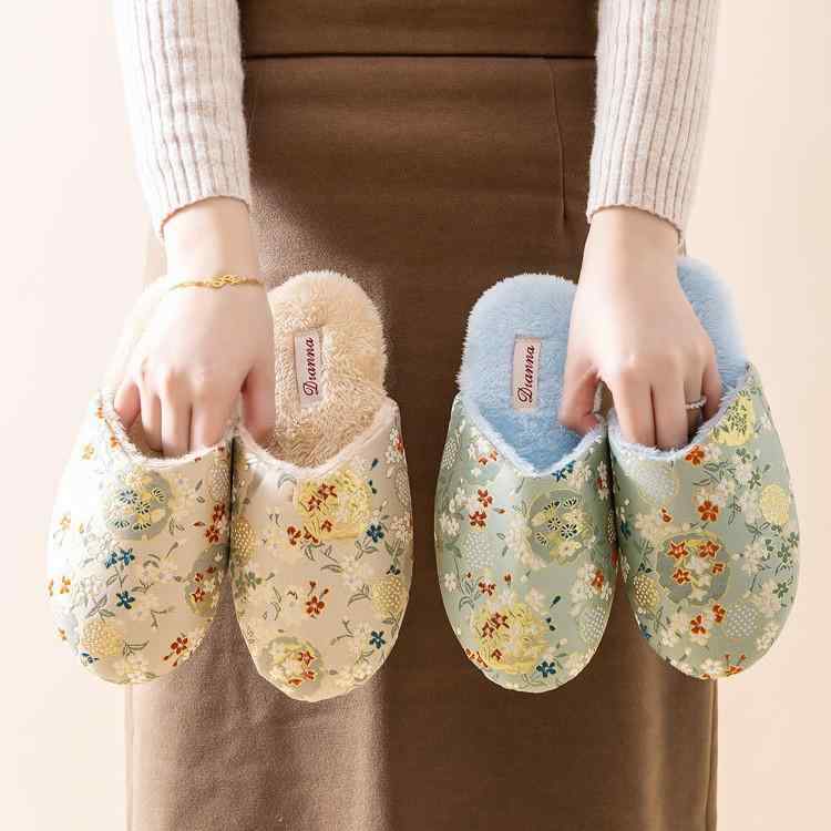 スリッパ レディース 秋冬 室内 ルームシューズ メンズ 裏起毛 暖かい 滑り止め 刺繍 チャイナ風 ボア スリッパ 男性用