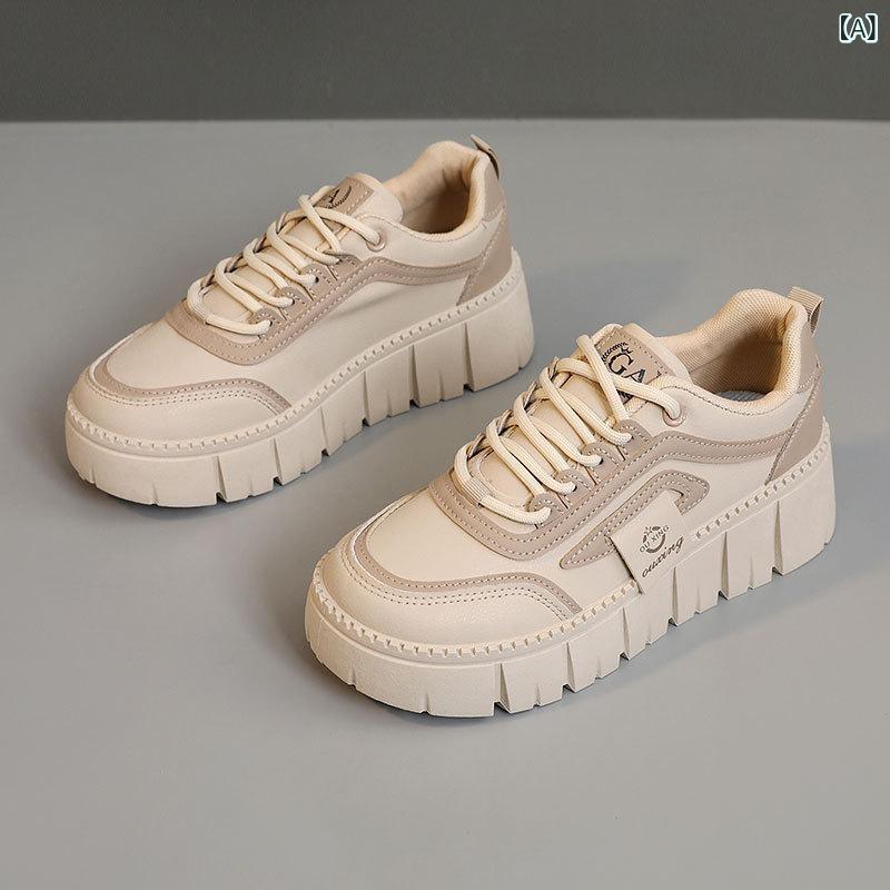 スニーカー レディース 厚底 皮革 切り替え インヒール 軽量 歩きやすい 履きやすい シンプル スポーティー カジュアル おしゃれ 春夏