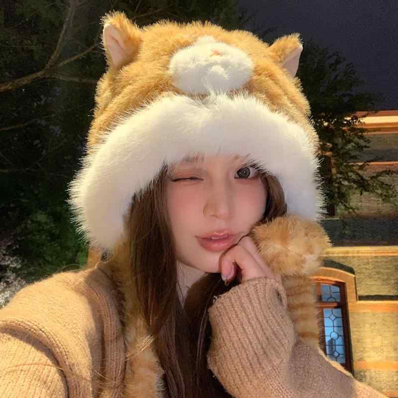 帽子 レディース かわいい 猫耳 ニット帽 秋冬 防寒 保温 暖かい 小顔効果 柔らかい ふわふわ もこもこ 裏起毛 あったか アウトドア