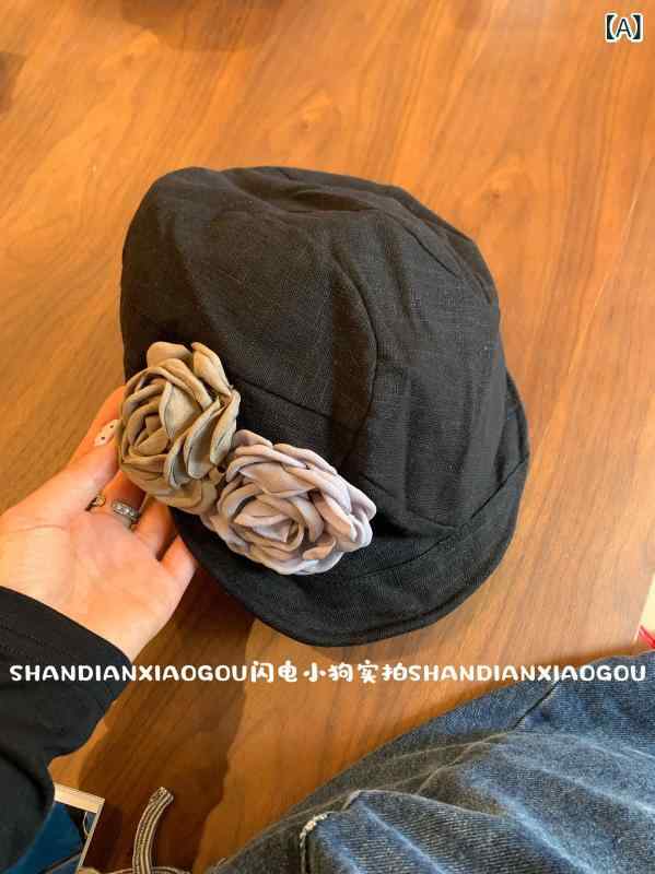 帽子 レディース 春秋 薄手 文芸 大頭 報童帽子 ベレー帽 アジャスター付き 麻 花柄 ギャザー