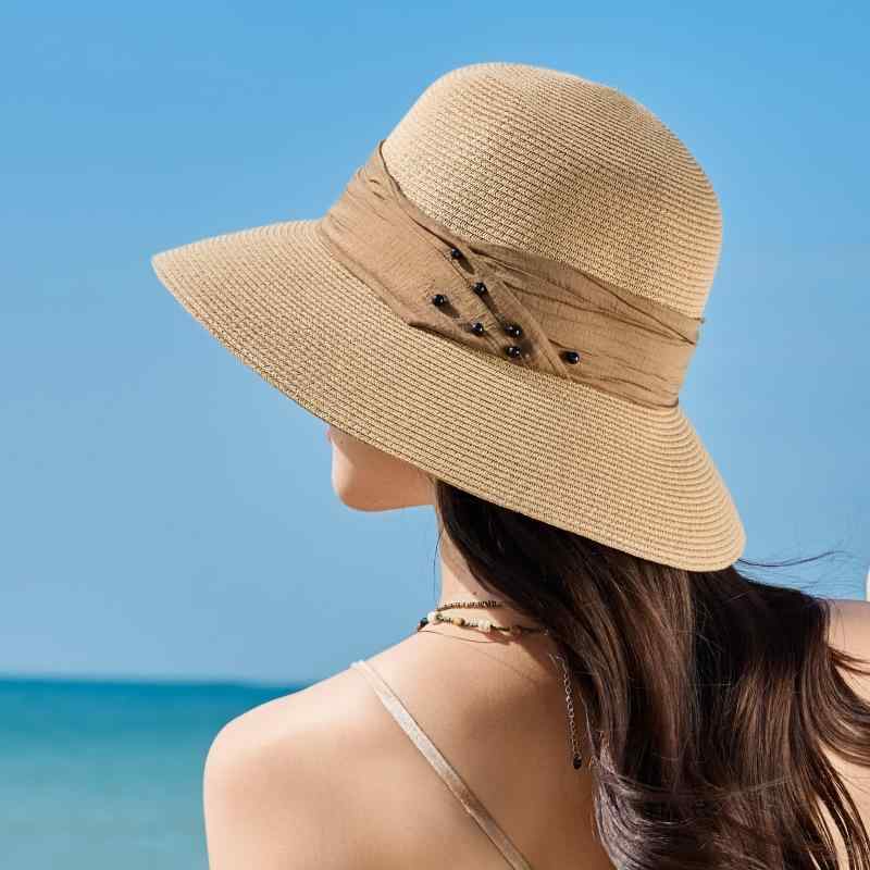 麦わら帽子 レディース UVカット 紫外線対策 遮光 日よけ帽子 草編み つば広帽子 リゾート ハット 普段使い ファッション・帽顶款式: 圆顶・帽檐款式: 大檐・カラー: ホワイト、米色、カーキ、ブラック・スタイル: 清新、スイート