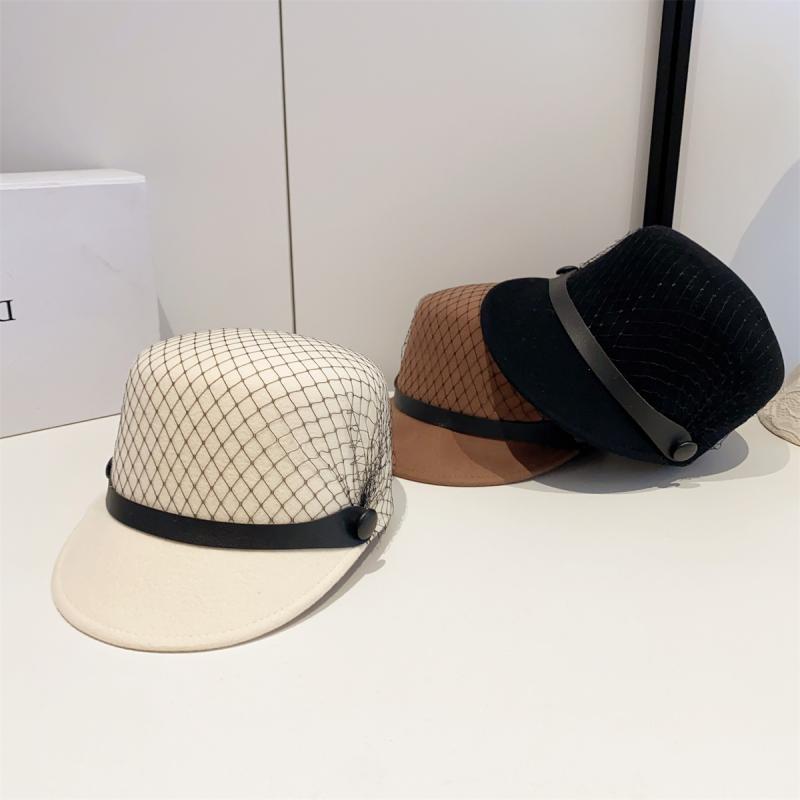 2帽子 レディース 秋冬 礼帽 ウール フェルト ハット キャップ マリンキャップ 乗馬帽 網 ネット レザー ベルト おしゃれ かわいい カジュアル マニッシュ 白 ホワイト クラシカル レトロ