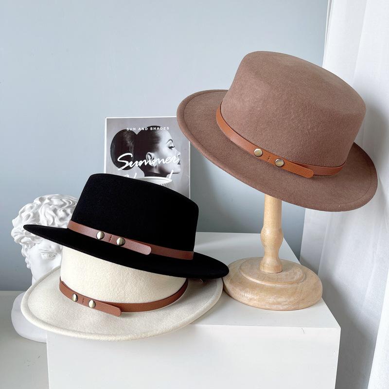 2麦わら帽子 レディース ハット ウール フェルト 帽子 無地 ベルト付き レトロ クラシカル 小顔効果 秋冬 日除け 普段使い 上品 きれいめ かわいい 旅行