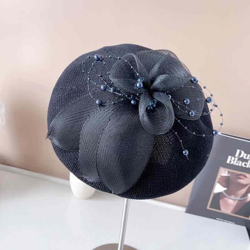 2ベレー帽 レディース 春夏 薄手 立体 花柄 チュール 帽子 通気性 ニット帽 無地 空姐帽風 ファッション