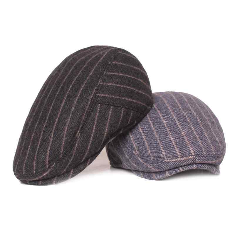 2帽子 男性用 秋冬 暖かい 防寒 羊毛 ストライプ キャップ おじいちゃん ファッション お洒落 外出 還暦祝い プレゼント