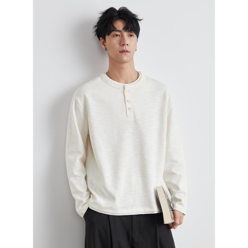 Tシャツ メンズ 男性用 ヘンリーネック レイヤード 長袖 カットソー 美式 アメリカン レトロ 古着風 宽松 ゆったり インナー