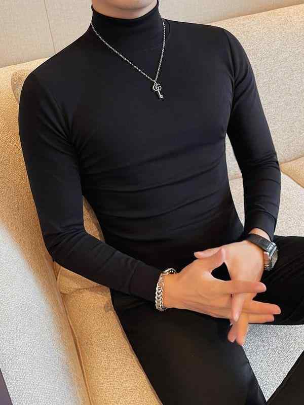 Tシャツ メンズ 男性用 秋冬 長袖 ハーフハイネック 無地 スリム 伸縮性 インナー 普段使い