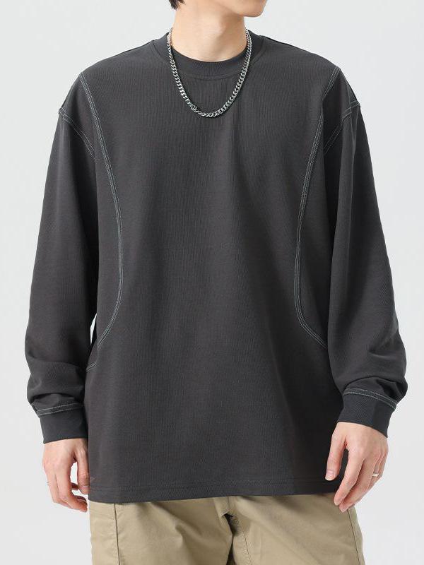 Tシャツ メンズ 男性用 長袖 トップス レトロ ゆったり 体型カバー ラウンドネック カットソー デイリー 普段使い