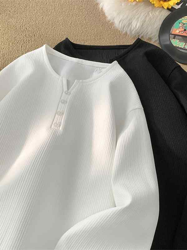 Tシャツ 男性用 長袖 トップス 秋物 白 インナー ゆったり 大きいサイズ アメカジ ヘンリーネック