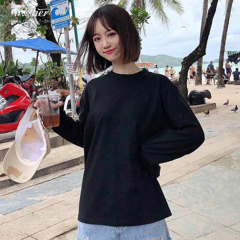 Tシャツ 男女兼用 丸首 純綿 長袖 重ね着 インナー かわいい おしゃれ プリント可能 厚手 白色 トップス カットソー カジュアル