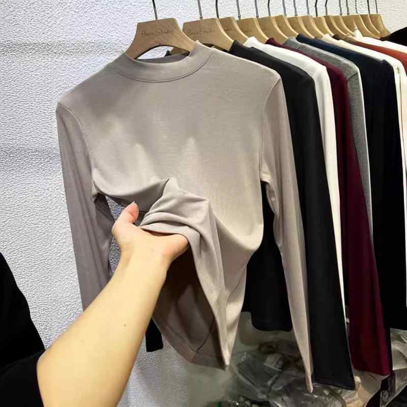 Tシャツ レディース 長袖 モダール トップス 秋冬 薄手 インナーウェア ハイネック 小立襟 プルオーバー カットソー カジュアル 伸縮性 ストレッチ やわらかい 肌触り・素材: 綿、ポリエステル繊維・柄: 無地・スタイル: プルオーバー...