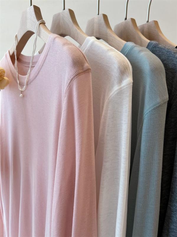 Tシャツ レディース 秋物 長袖 ふわふわ もこもこ 天竺 無地 薄手 トップス カットソー 部屋着 普段使い