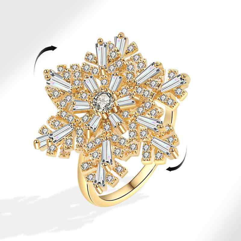 指輪 レディース 雪の結晶 ダブルレイヤー 回転 オープンリング 調節可能 おしゃれ 高見え 女性らしい かわいい