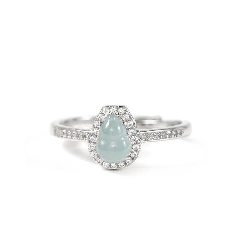 指輪 レディース 天然ブルー翡翠 ヒョウタン ラッキーアイテム 電気メッキ加工 ジルコニア 小ぶり かわいい おしゃれ