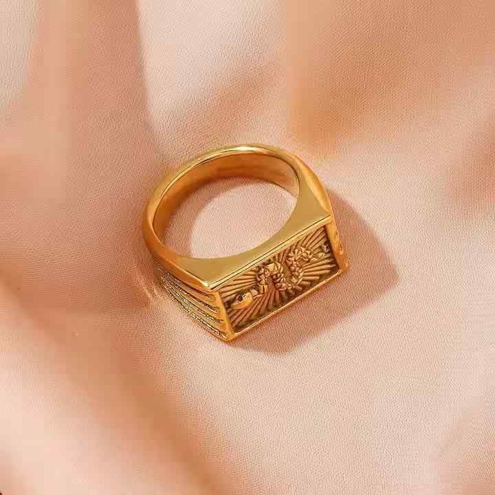 指輪 メンズ レディース ステンレス レトロ ヴィンテージ スネーク パターン ストライプ ユニセックス 18K 電気メッキ ゴールド アクセサリー ジュエリー