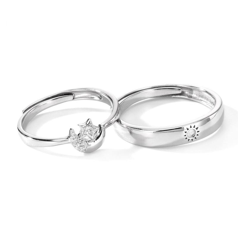 指輪 ペアリング S925 シルバー 日月星辰 ジルコニア 韓国風 宝石 開口 調節可能 男性用 女性用