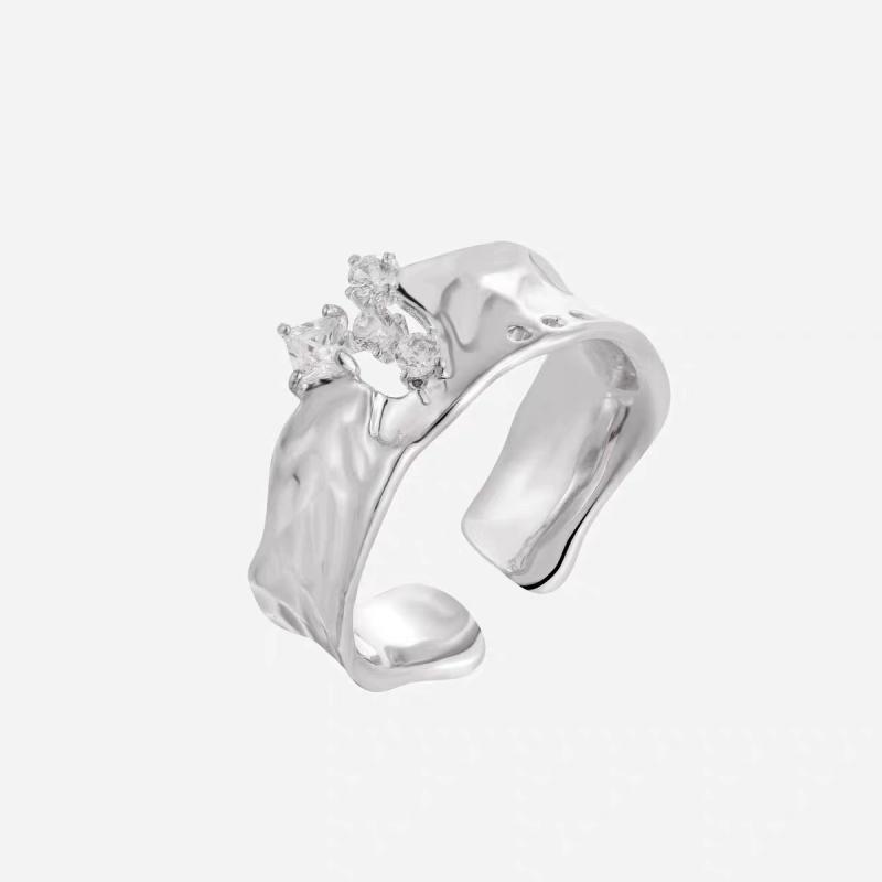 指輪 レディース ジルコニア 水波紋 ウェーブ シルバー925 電気メッキ加工 アレルギー対応 サイズ調整可能 シルバーアクセサリー ラッキーアイテム