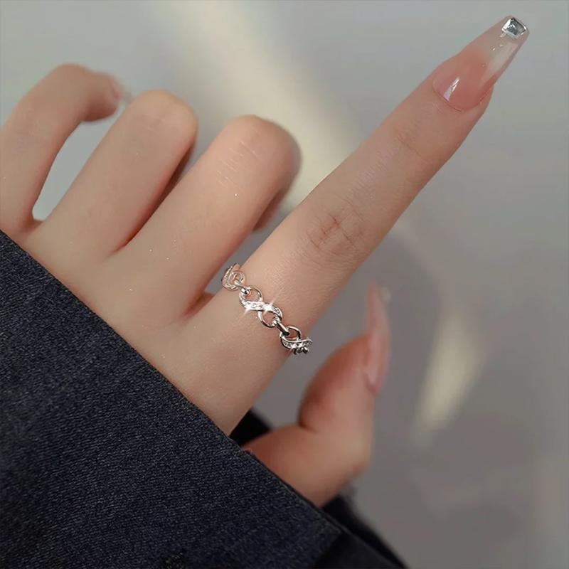指輪 レディース シルバー925 無限大 インフィニティリング ジルコニア チェーンリング フリーサイズ ファッションリング ラッキーアイテム かわいい