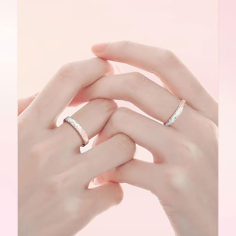 指輪 男女兼用 S925 シルバー レインボー 蛍光 ペアリング ラグジュアリー 光る エナメル カップル 記念日 アクセサリー ギフト