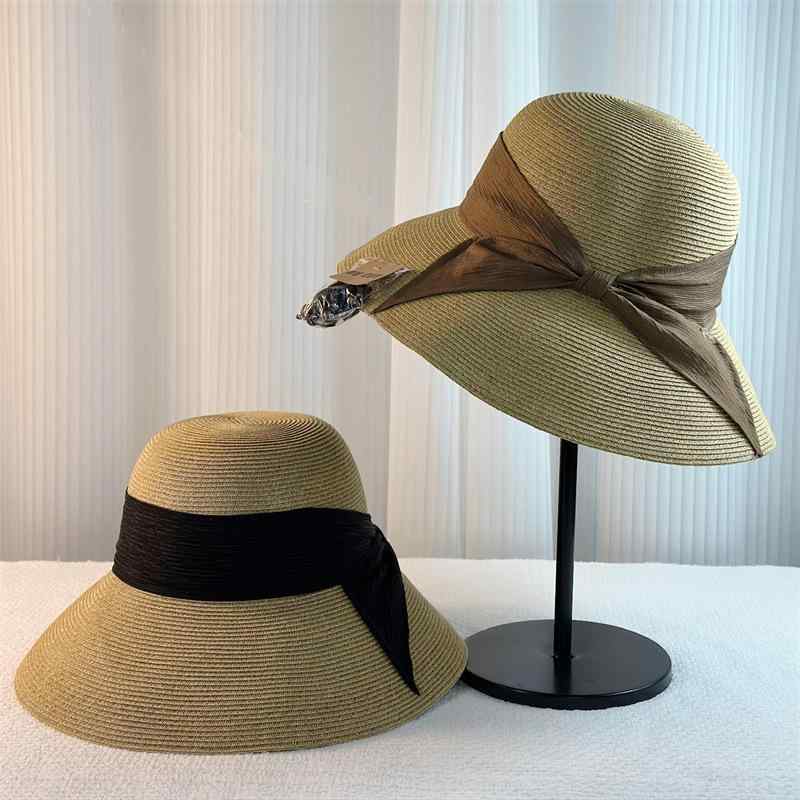 麦わら帽子 レディース 折りたたみ 遮陽 UVカット 蝶結び 日焼け防止 帽子 つば広 ハット ビーチ 海辺 春夏