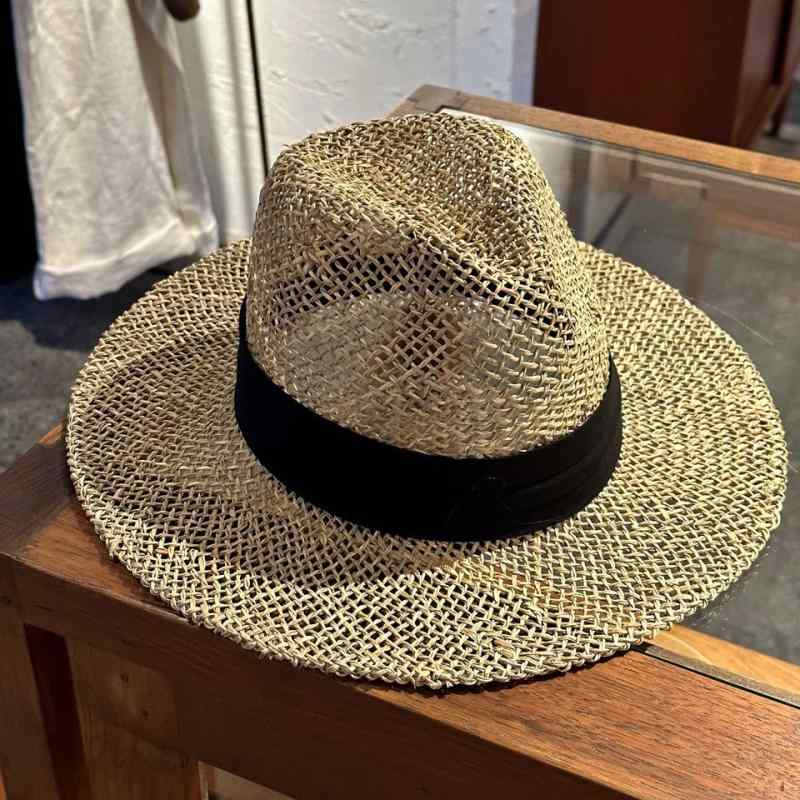 2麦わら帽子 レディース ビーチ 旅行 パナマ帽 カウボーイハット 帽子 夏 リゾート 海辺 UVカット 镂空 平檐