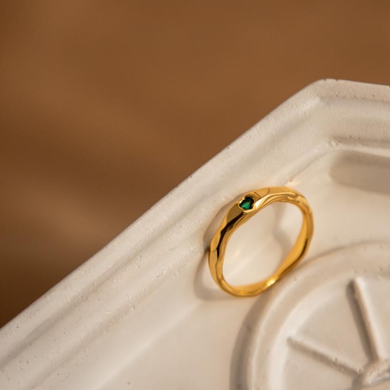 2指輪 リング レディース おしゃれ 高見え ジルコニア 18K ゴールド 電気メッキ加工 ウェーブ 曲線 法式 小洒落 かわいい 女性