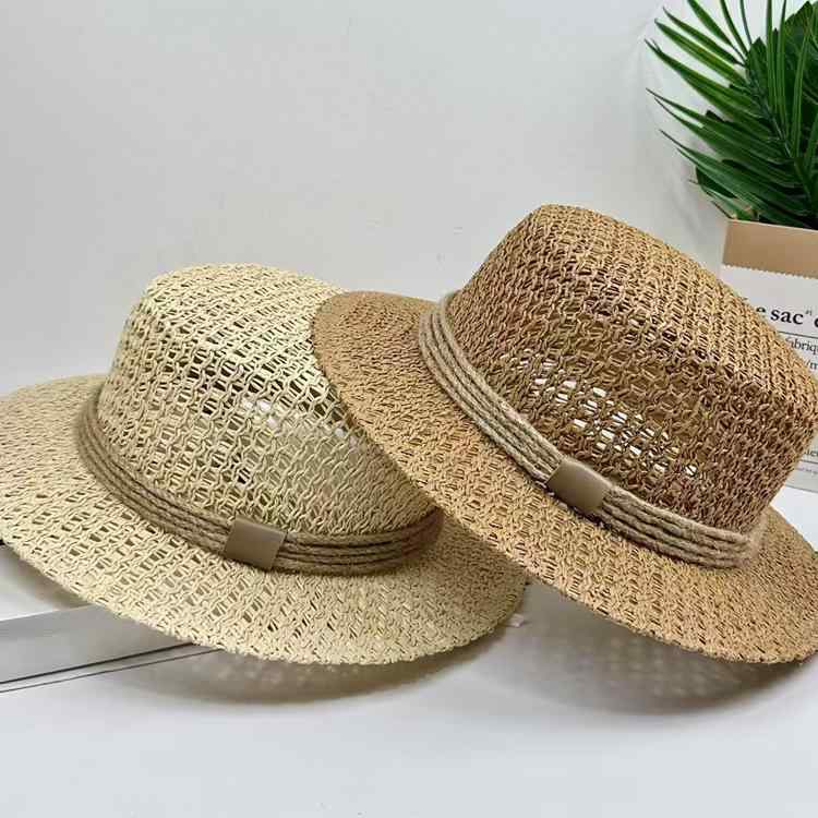 2麦わら帽子 男女兼用 パナマ帽 紫外線対策 日焼け防止 ビーチハット ジャズ帽 海草風 ブレードハット レトロ かわいい おしゃれ