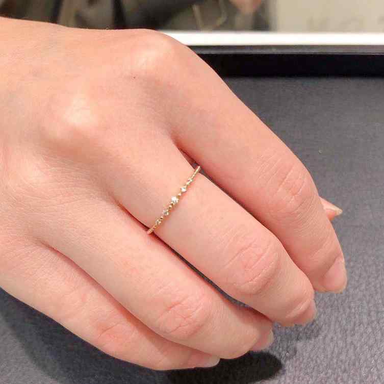 指輪 レディース 極細 電気メッキ加工 14K 金 ジルコニア シルバー925 7粒 華奢リング ピンキーリング 重ね付け かわいい おしゃれ ラッキーアイテム