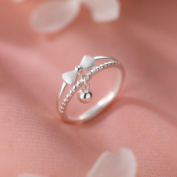 指輪 レディース S999 足銀 バタフライ 蝶結び ダブルレイヤー 小さめ 少数デザイン オープンリング フリーサイズ 普段使い シルバーリング 高級感