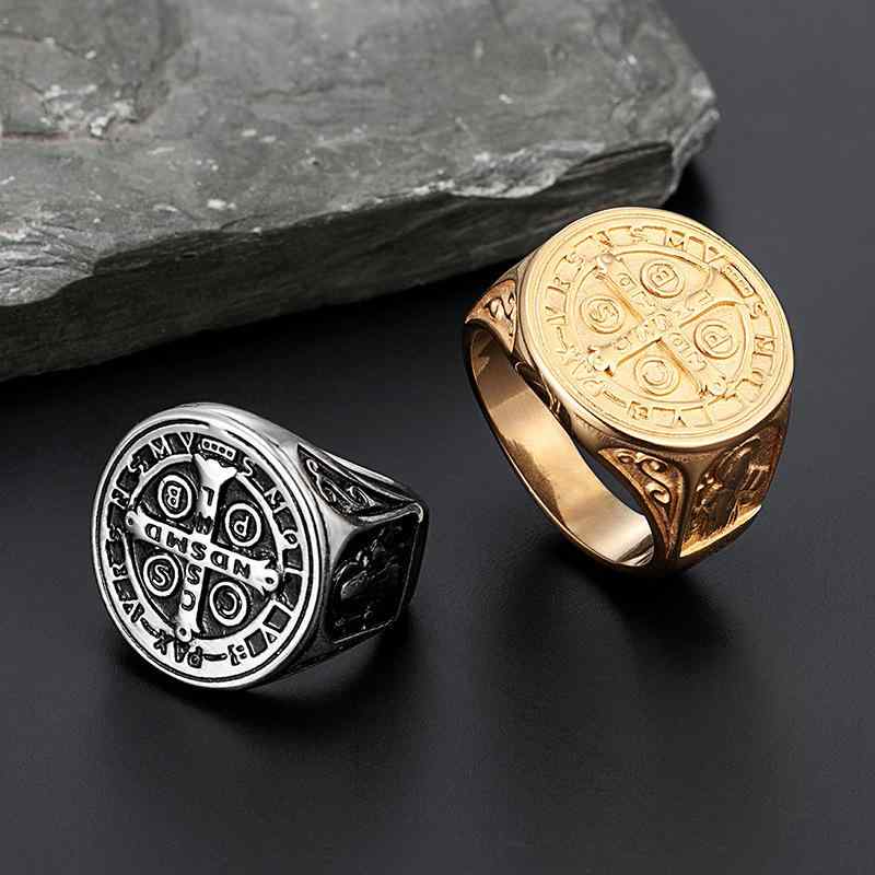 指輪 男性用 チタン製 十字架 ステンレス 鋳造 ファッション トレンド 親指 太め ごつめ