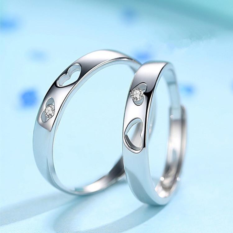 指輪 ペアリング シルバー925 かわいい 韓国風 ファッション ジルコニア ハート ラブ 調整可能 開口