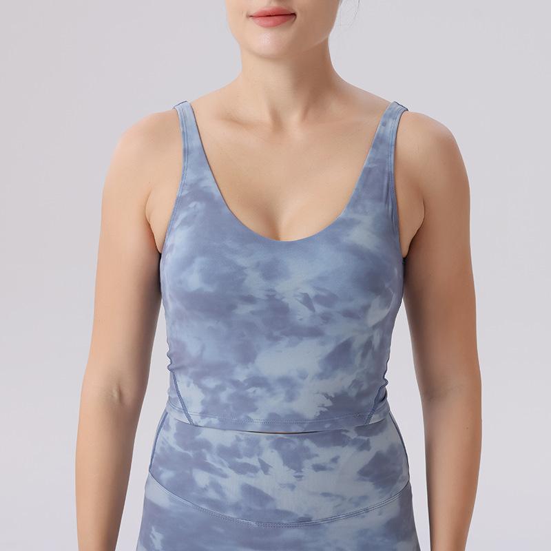 ヨガウェア レディース スポーツブラ Uネック 美背 扎染 切り替え インナー 運動 健身 ジョギング 吸湿速乾