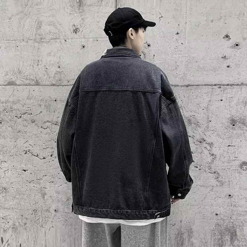 ジャケット メンズ 男性用 デニム 春物 ルーズフィット 豪華感 ストリート hiphop ダメージ加工 ブルゾン ジャンパー 春秋