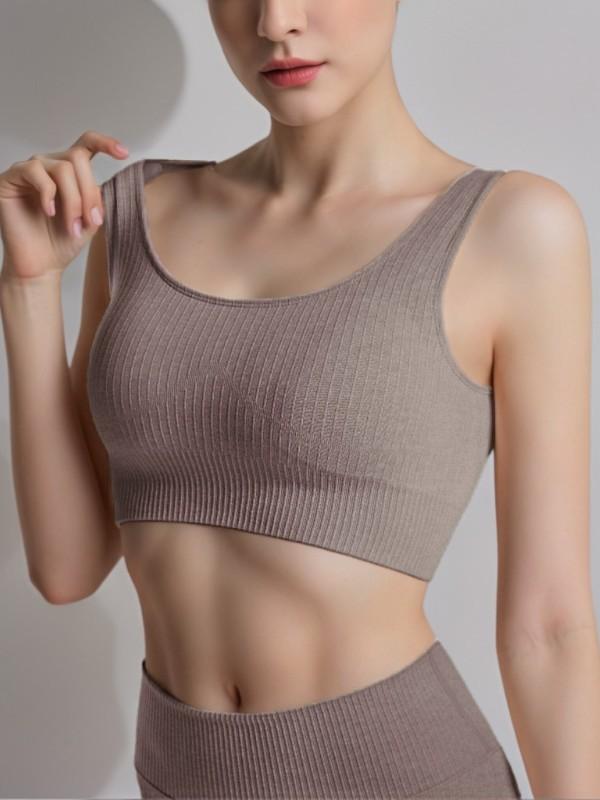 ヨガウェア 背心 高弾性 健身ブラ 美背 収腰ブラ 縫い目なし ニット リブ ヨガ