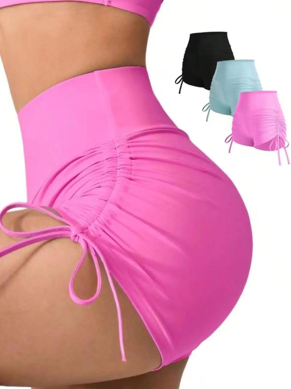 ショートパンツ レディース 女性用 高腰 桃尻 美尻 ヨガパンツ スポーツパンツ ドローストリング 接触冷感 伸縮性 プリーツ 普段使い アウトドア