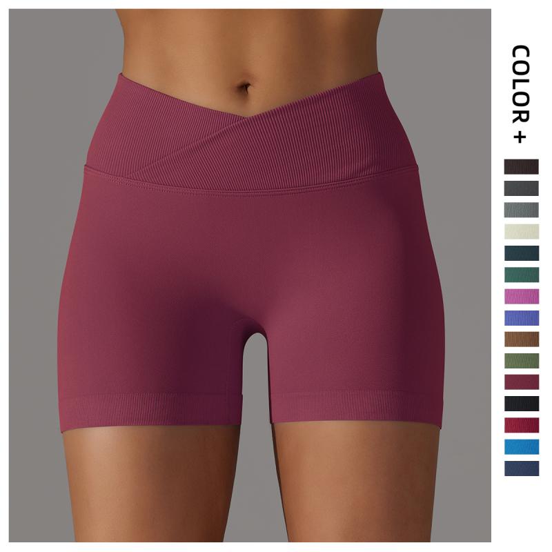 ヨガパンツ レディース 無縫製 クロスウエスト ヒップアップ スポーツ レギンス 速乾性 通気性 ショートパンツ スパッツ フィットネス トレーニング ウェア