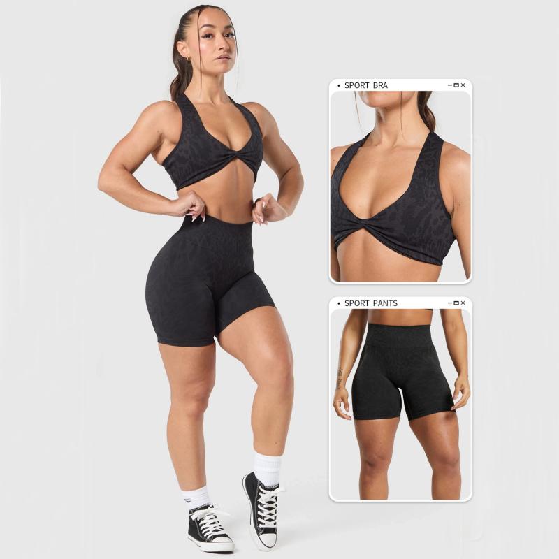 ヨガパンツ ヒョウ柄 シームレス 伸縮性 通気性 ランニング フィットネス ショートパンツ アウトドア バックシャン ヨガブラ レディース・対象: 女性・機能: スポーツ・素材: 65%ナイロン, 25%ポリエステル, 10%スパンデックス...