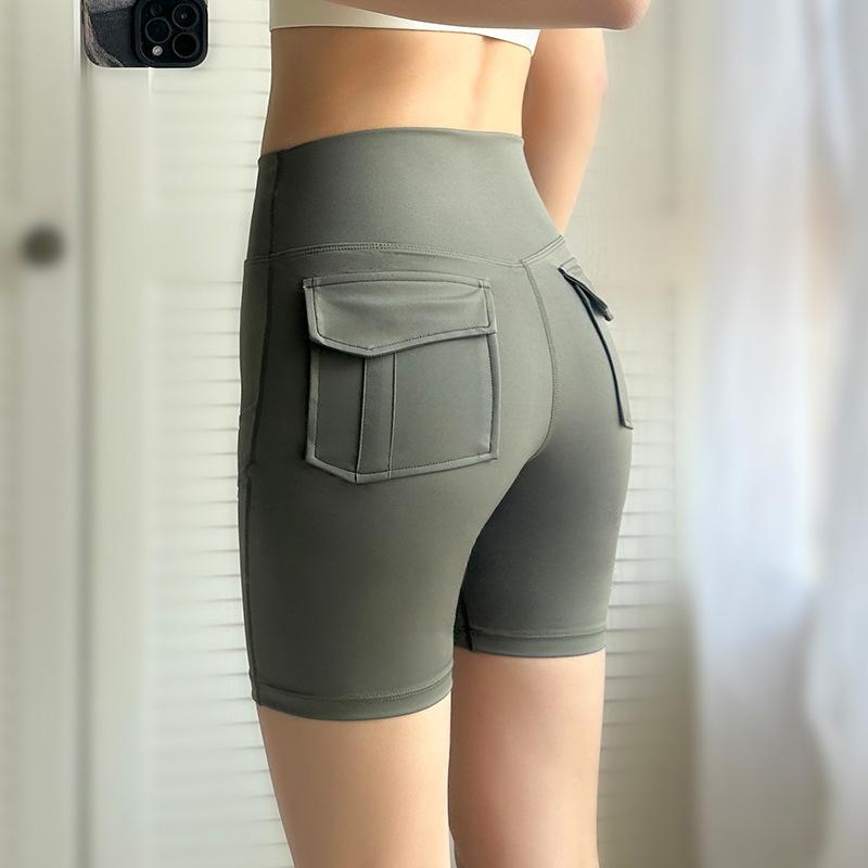 2ヨガパンツ レディース ポケット付き スポーツ レギンス ハイウエスト ヒップアップ 弾力性 ショート丈 シームレス トレーニング ウェア 吸湿速乾・色: ピンク, グレー, ブラック, グリーン・パンツ丈: ショート・サイズ: S, M...