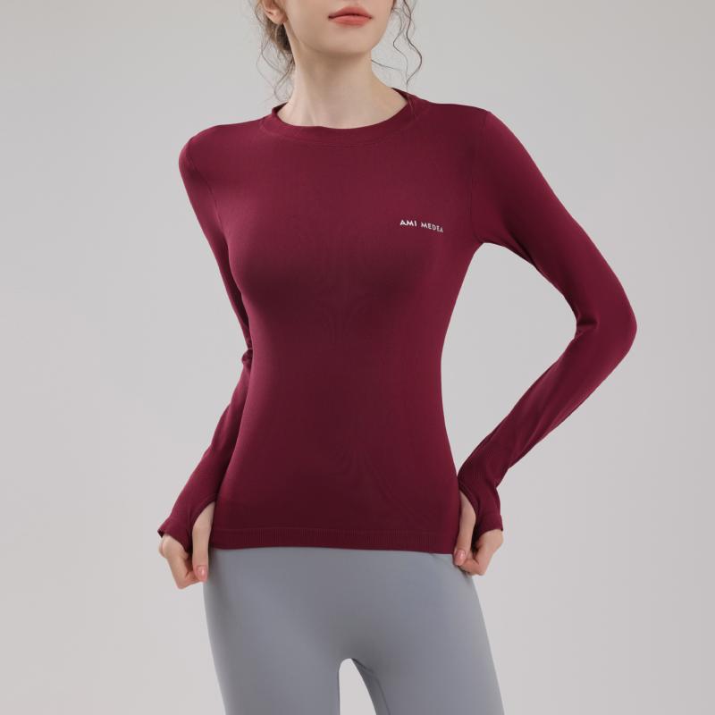 ヨガウェア レディース シームレス 一体型 スポーツウェア ランニング Tシャツ ラウンドネック 長袖 スリムフィット トレーニング アウトドア・製品カテゴリ: アウター・機能: 速乾・柄: 無地・適合シーズン: 冬、春、秋・生地: 化学繊...