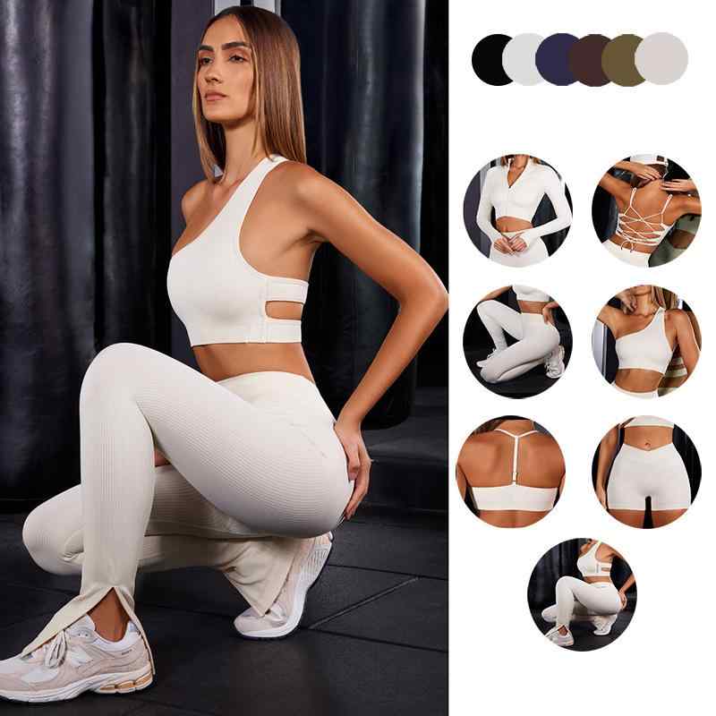 2ヨガウェア レディース スポーツブラ セットアップ 美尻ショートパンツ レギンス 長袖 フィットネス トレーニング シームレス 伸縮性 吸湿速乾