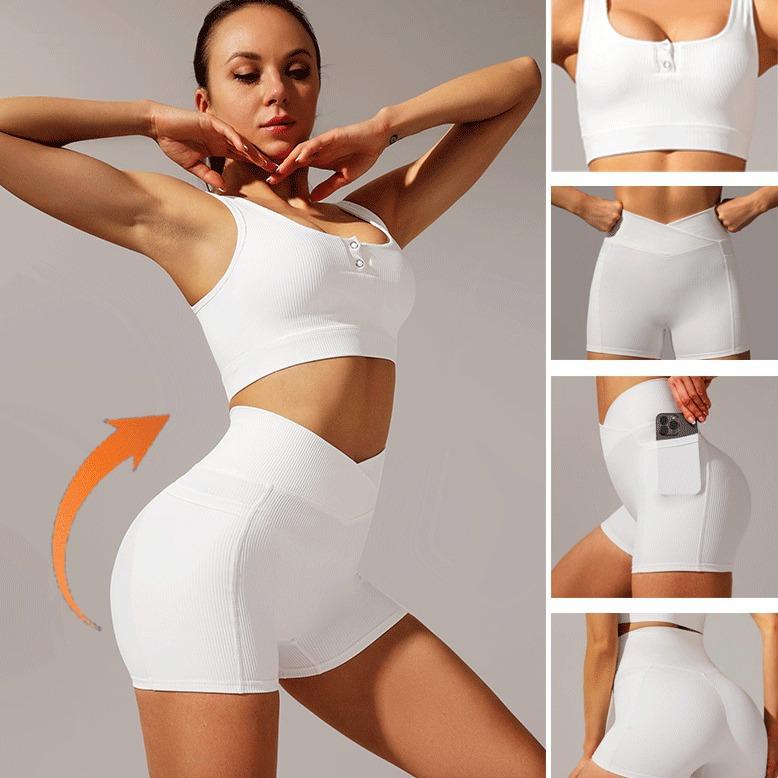 スポーツ用ブラ ショートパンツ レギンス レディース ヨガウェア トレーニングウェア 高機能 ハイウエスト ヒップアップ 伸縮性 吸湿速乾 ポケット付き