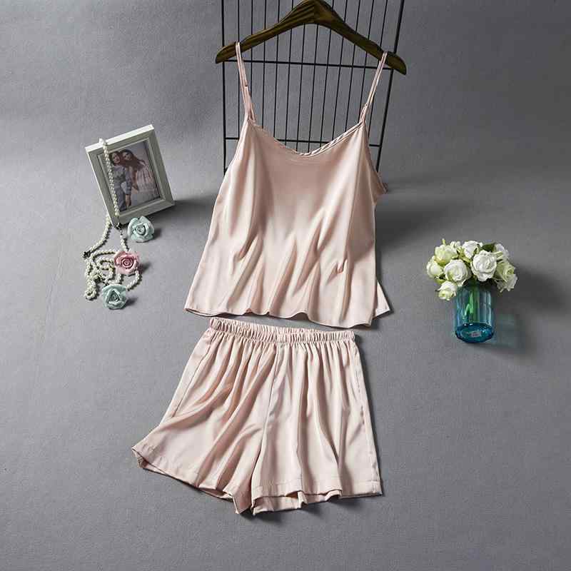 パジャマ レディース 春夏 キャミソール 短パン シルク風 ルームウェア 2点セット 接触冷感 部屋着 寝間着 かわいい