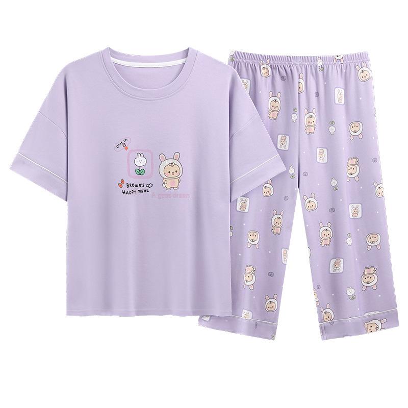 パジャマ レディース 胸パッド付き 半袖 7分丈パンツ 綿100% かわいい ルームウェア 寝巻き 部屋着 ゆったり 大きめサイズ 春夏