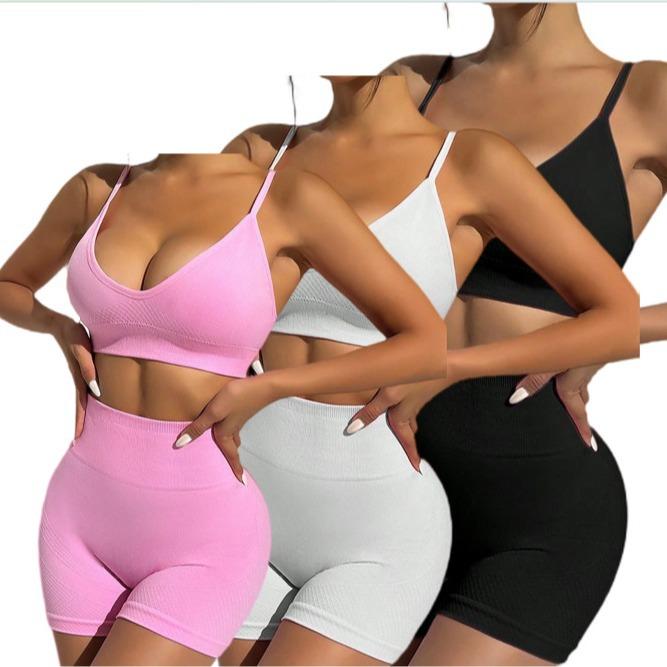 2ヨガウェア レディース セットアップ スポーツブラ 短パン 上下セット シームレス アウトドア 運動 ピーチヒップ ブラトップ ショートパンツ スポブラ トレーニング フィットネス