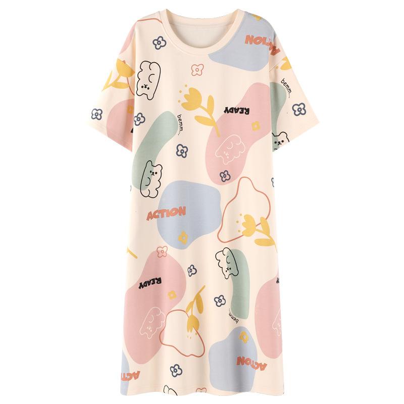 ワンピース レディース 春夏 半袖 綿 パッド付き ルームウェア 部屋着 かわいい 高級感 接触冷感 吸湿速乾 ナイトウェア 旅行 お洒落