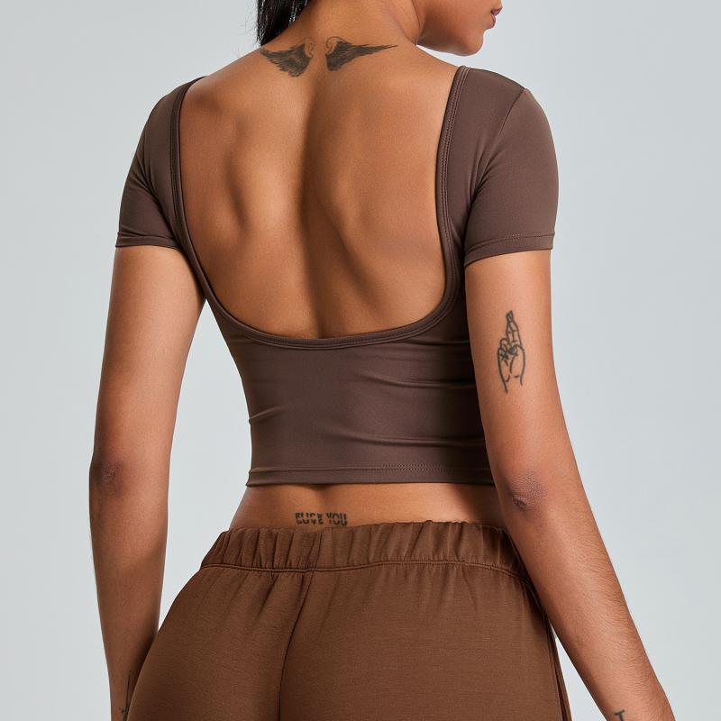 ヨガウェア レディース スポーツトップス カップ付き 美背 速乾 スポーツブラ トレーニングウェア フィットネスウェア 半袖