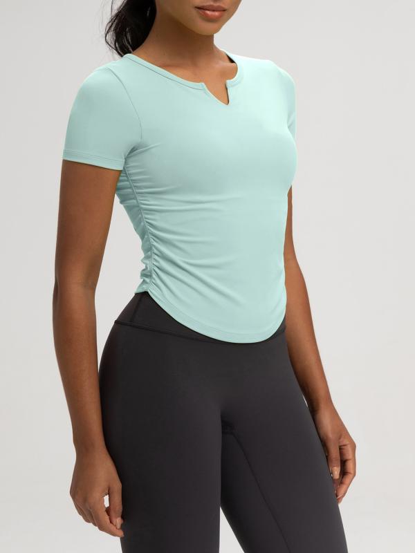 Tシャツ レディース スポーツ 半袖 Vネック 胸パッド付き ヨガ ウェア ランニング トレーニング スリム 接触冷感 吸湿速乾 トップス