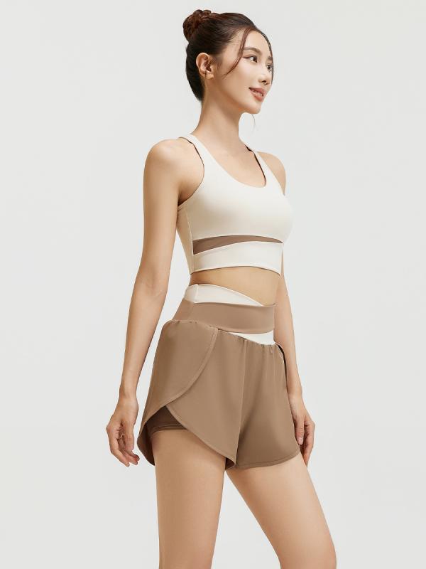 スポーツウェア レディース セットアップ 高弾性 防振ブラ 接触冷感 ランニング ショートパンツ 切り替え 偽 दो पीस конструкции アウトドア ヨガ ウェア
