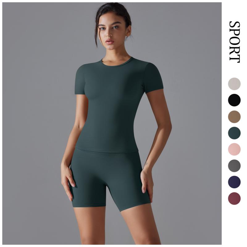 ヨガウェア レディース 半袖Tシャツ ショートパンツ セットアップ 高腰 美尻 スポーツウェア トレーニングウェア 速乾 ランニング フィットネス・機能: 速乾・適用性別: 女性・柄: 無地・誤差範囲: 1～2cm・適合シーズン: 夏、冬、...